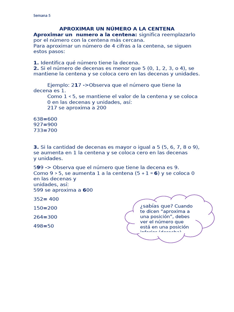 Aproximar Un Número A La Centena | PDF | Métodos y materiales de enseñanza