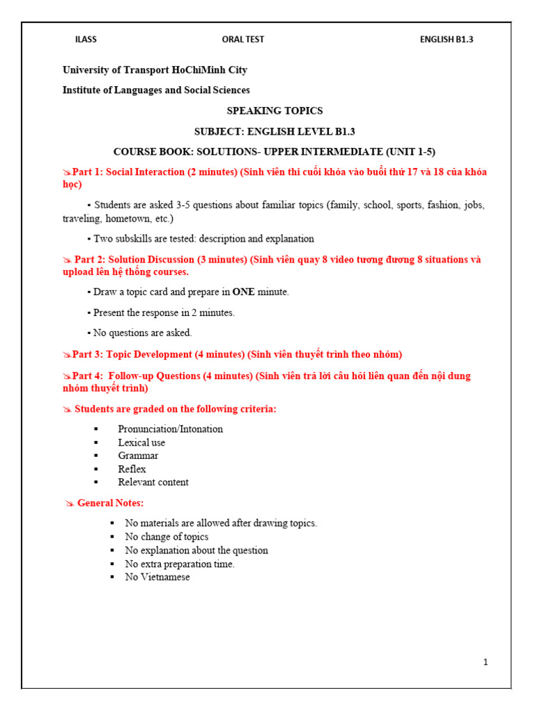 B1.3 English Oral Test Guidelines | PDF | Human Communication