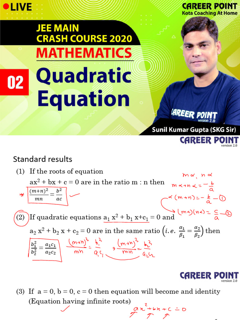 20-01-2020 Quadratic Equation JEE Mains PPT (Maths) Crash Course | PDF | Quadratic Equation ...