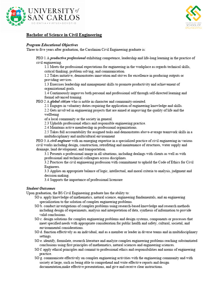 BSCE SOs PEOs v2 | PDF | Engineering | Science