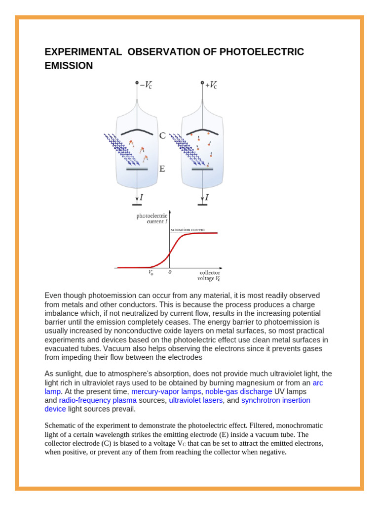 Experimental Observation of Photoelectric Emission | PDF ...