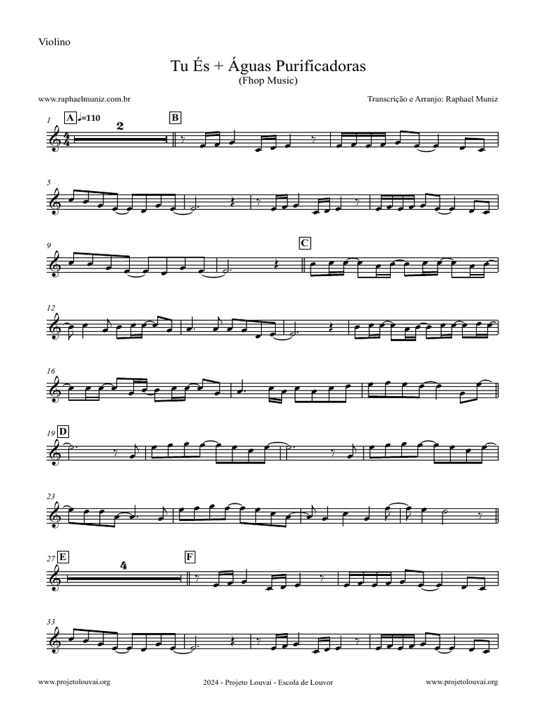 Partituras Gratis Da Musica Tu S Guas Purificadoras para Violino Do ...