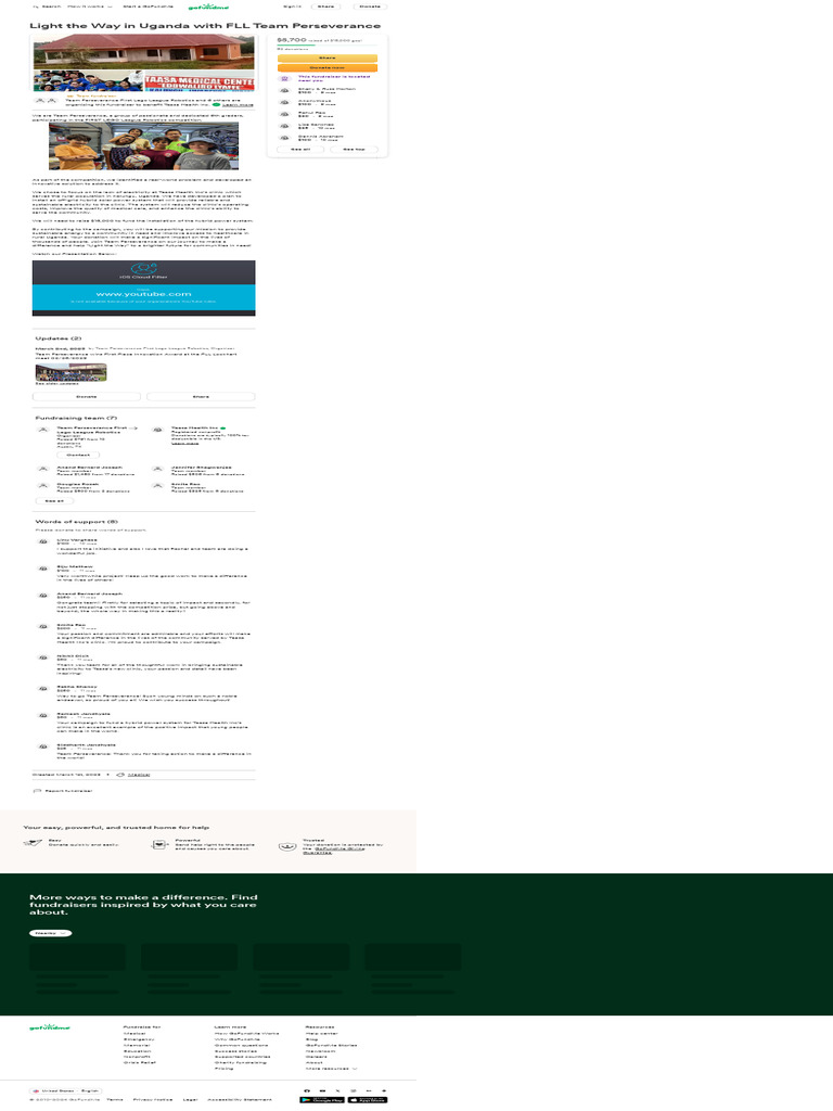 Fundraiser by Team Perseverance First Lego League Robotics Light The Way in Uganda With FLL Team ...