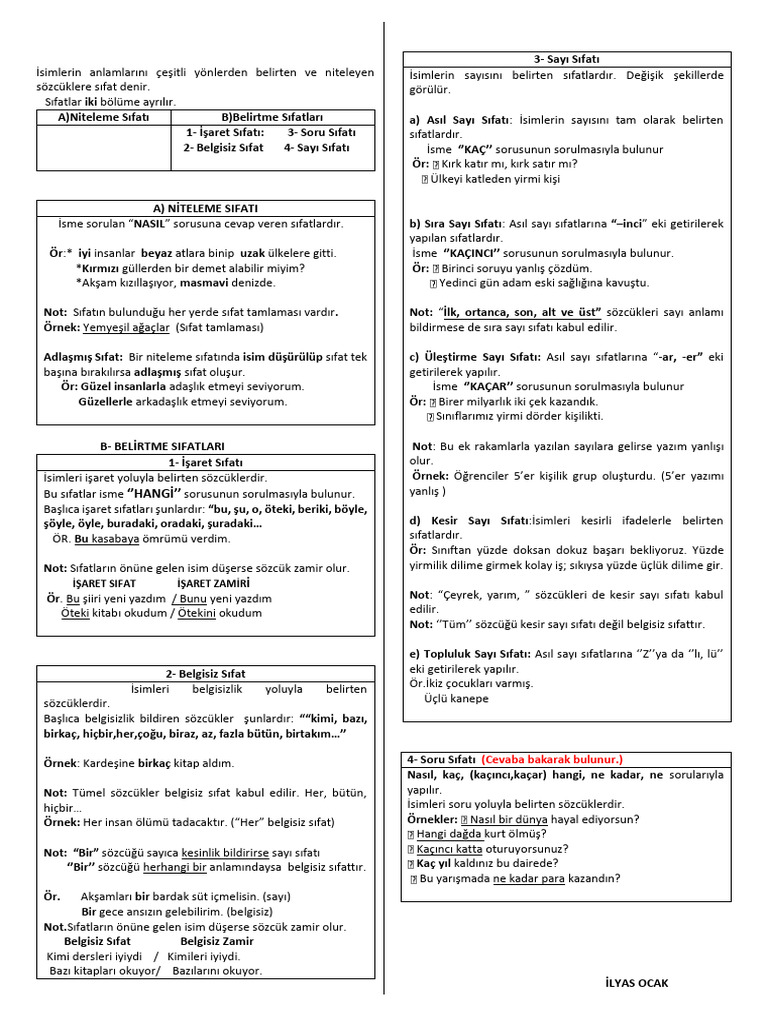 Sifatlar (Ön Adlar) | PDF