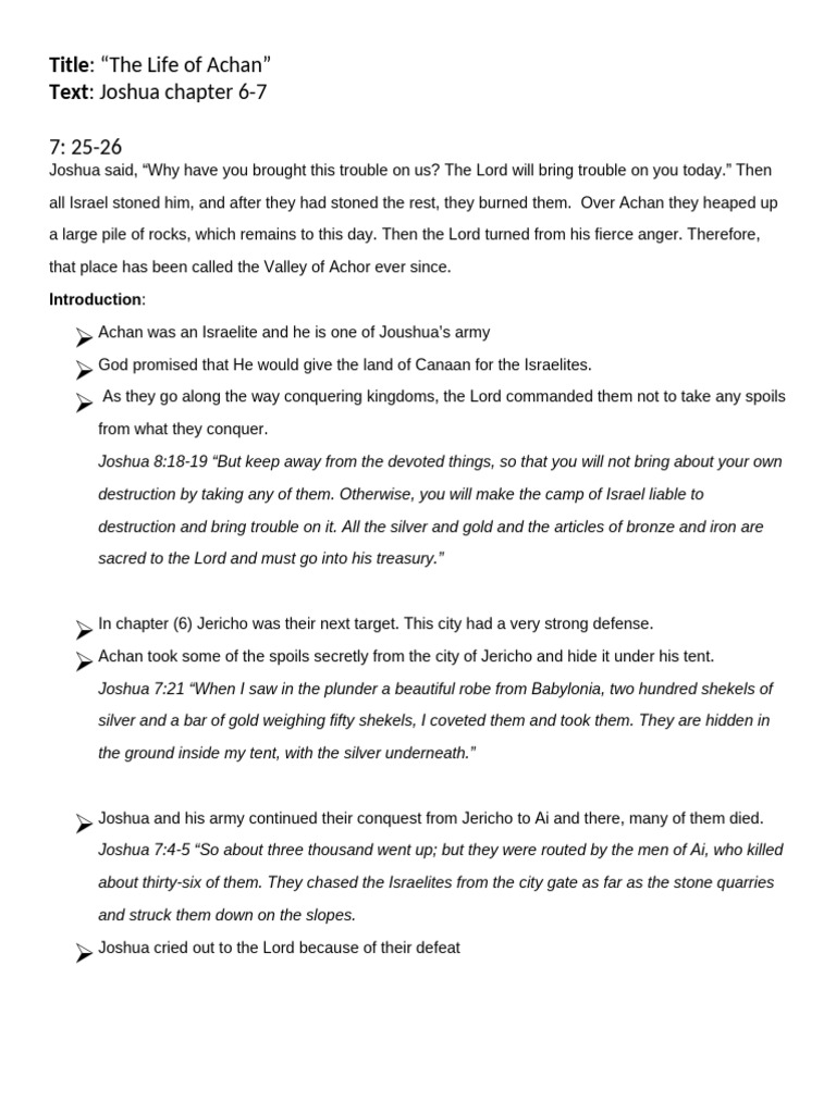 The Life of Achan | PDF | Joshua | Religious Belief And Doctrine