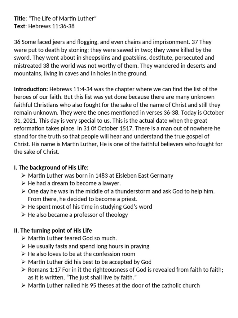 The Life of Martin Luther | PDF | Martin Luther | Religious Belief And ...