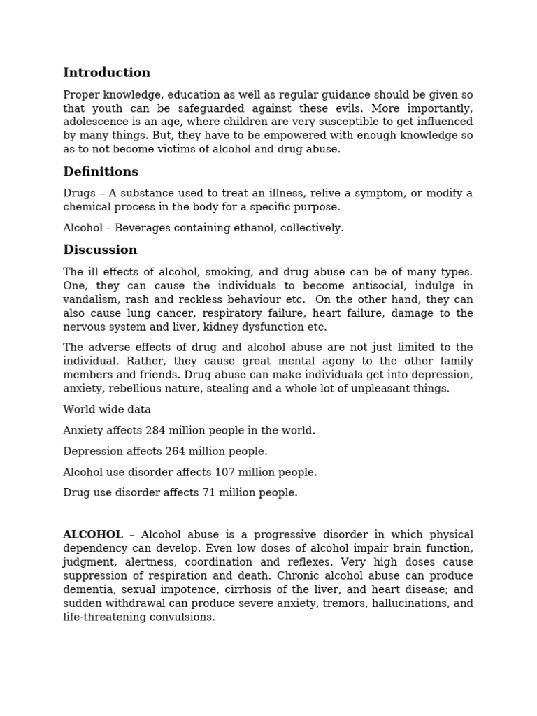 Presentation On Alcohol, and Substance Abuse Drug | PDF | Substance ...