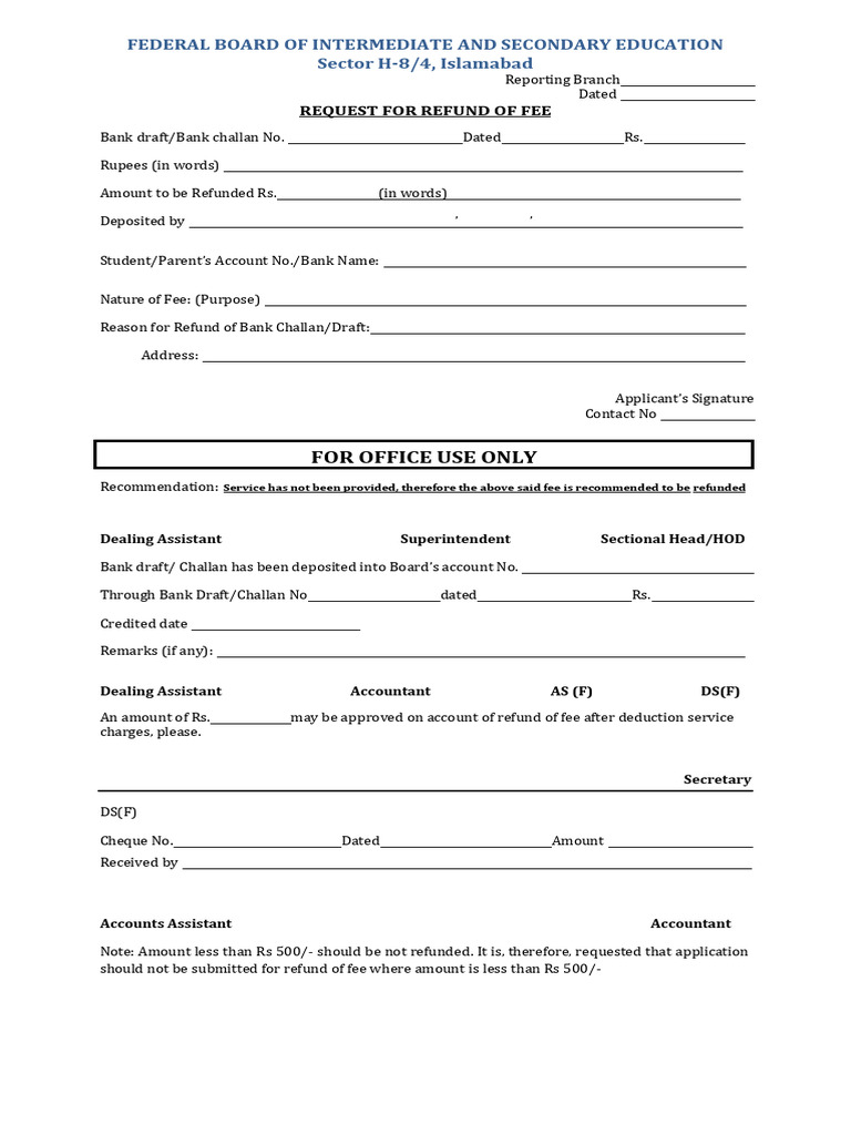 Fee Refund Request Form | PDF