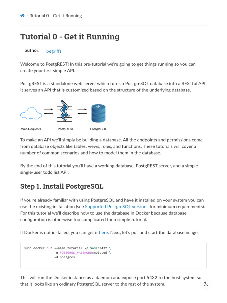 Tutorial 0 - Get It Running - PostgREST 12.2 Documentation | PDF | Postgre Sql | Databases