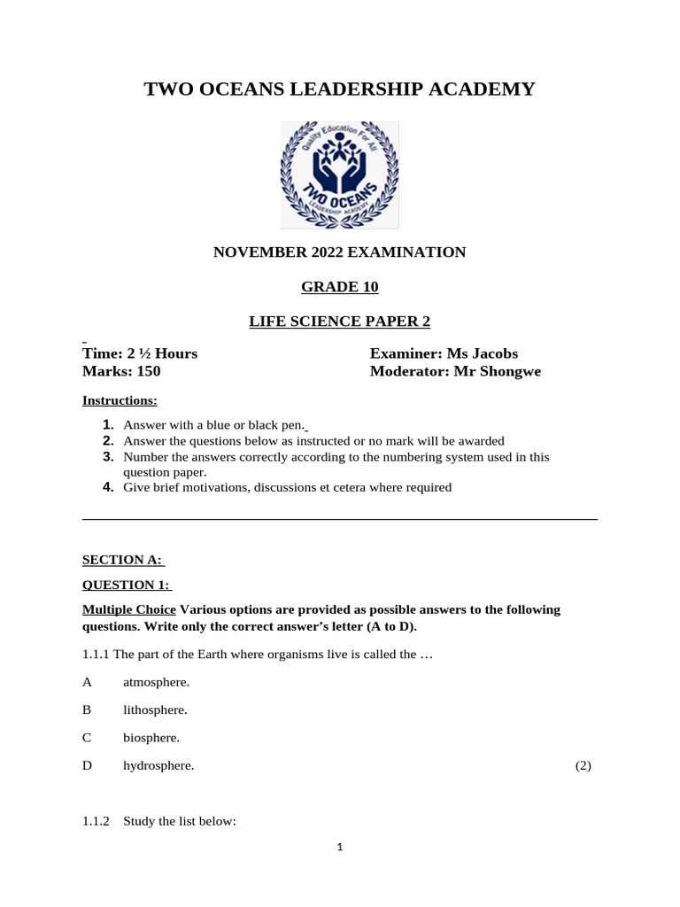 Grade 10 Life Science Nov P2 2022 | PDF | Soil | Heart