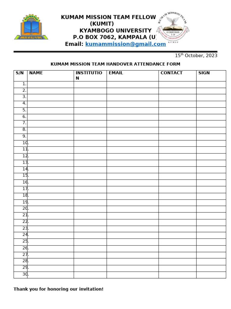 KUMIT Attendance Form | PDF