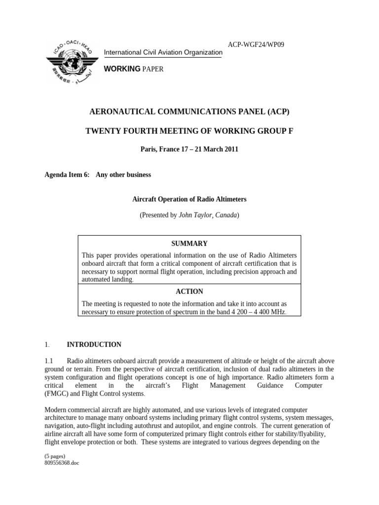 Acp-Wgf24-Wp09 - Radio Altimeter Operation On Aircraft Rev1 | PDF ...