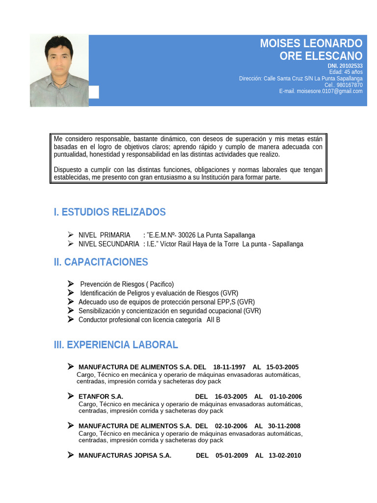 Curriculum de Moises Ore | PDF