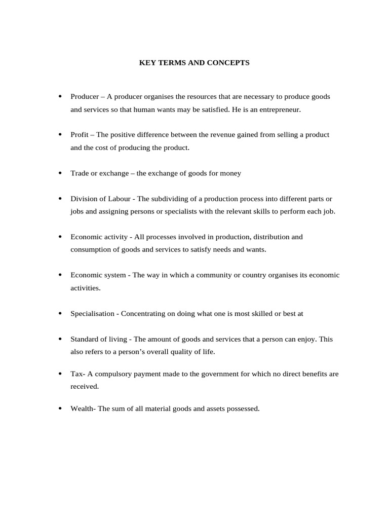 Key Terms and Concepts - 3H | PDF | Goods | Wealth