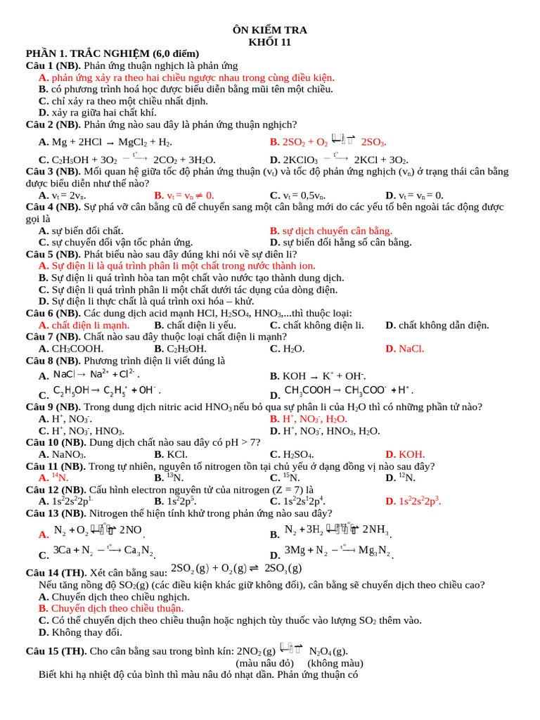 Hoa - 11 ÔN GK1 | PDF