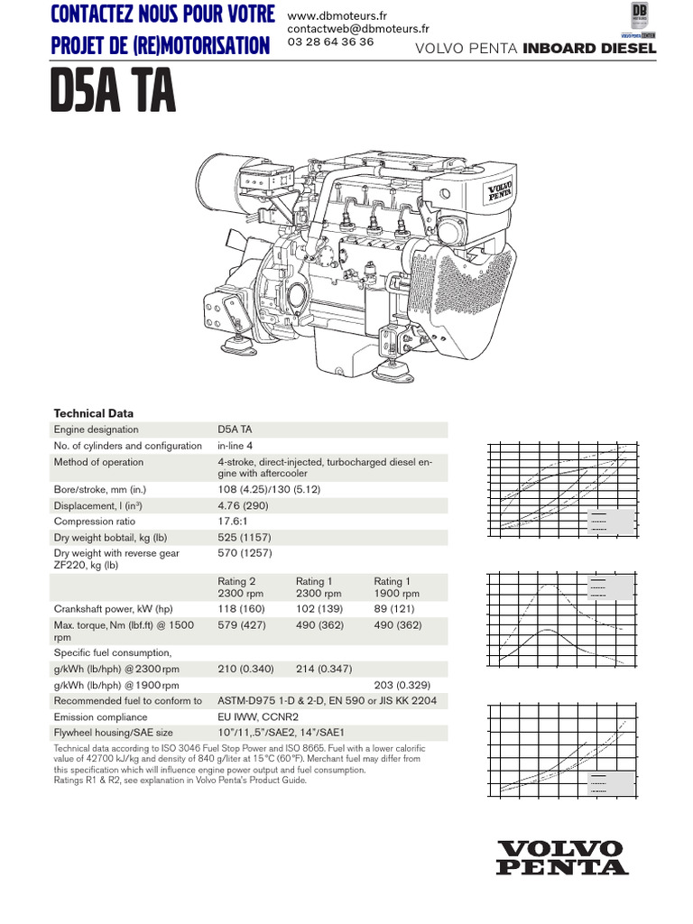 Volvo Penta D5A TA Marine Engine Specs | PDF | Pump | Horsepower