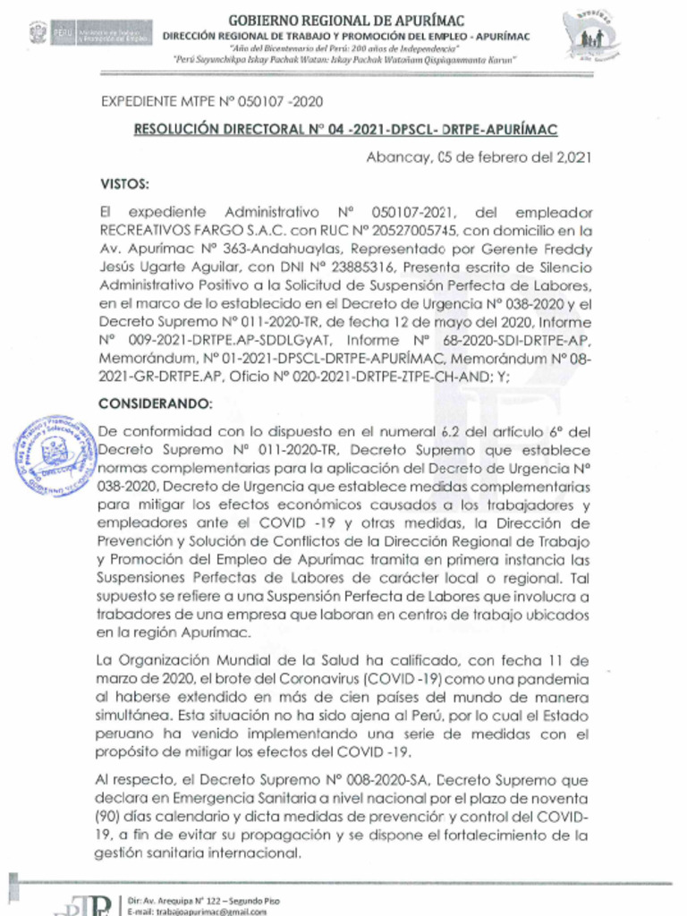 RD #04 2021 DPSCL Drtpe Apurimac | PDF