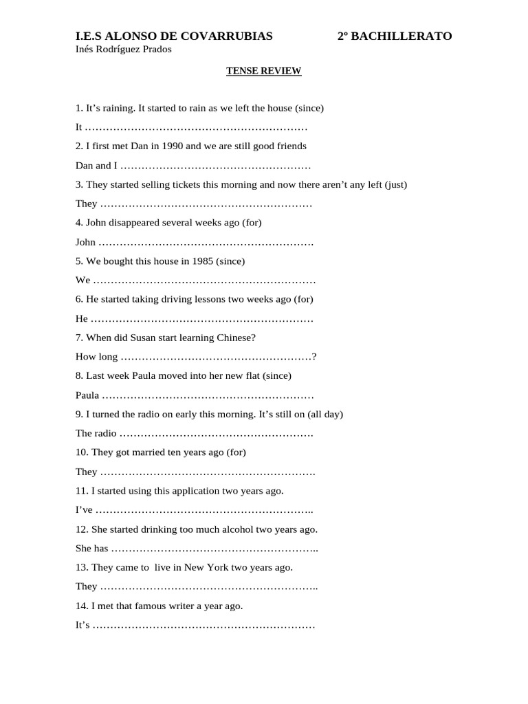 Rephrasing 2º Bachillerato Tense Review | PDF