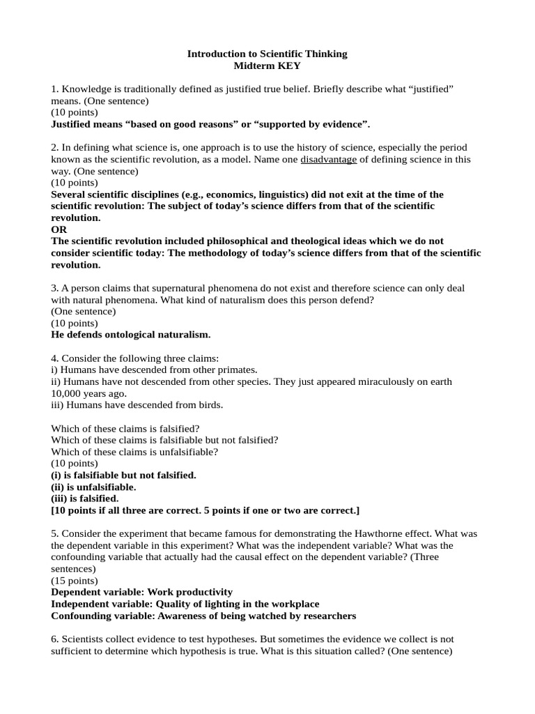 Scientific Thinking Exam Guide | PDF | Science | Falsifiability