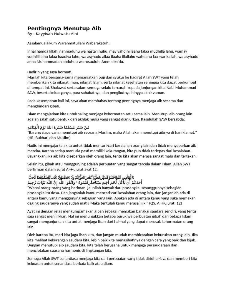 Pentingnya Menutup Aib | PDF