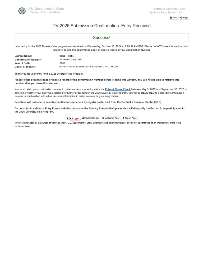 KONE SORY Electronic Diversity Visa Program | PDF | Human Migration ...