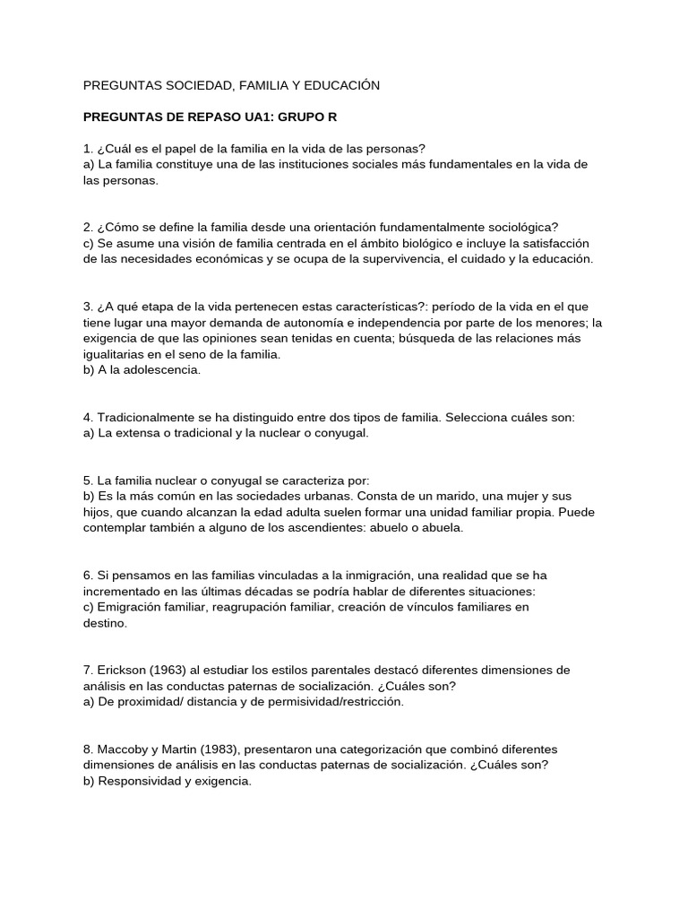 Preguntas Sociedad, Familia y Educación | PDF | Familia