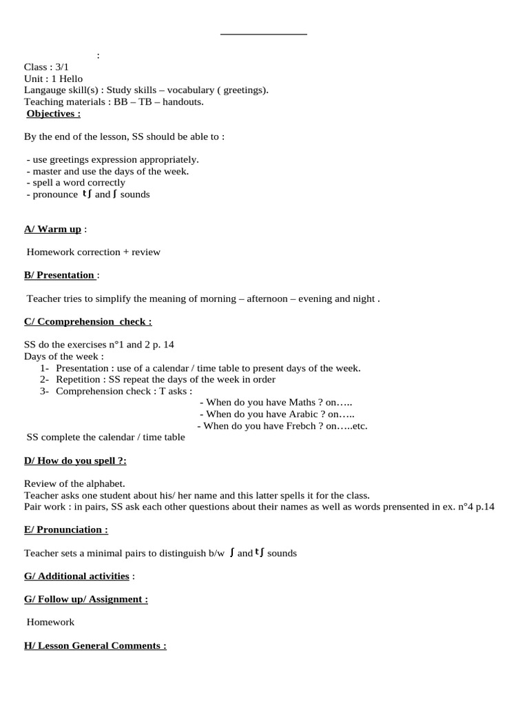 Lesson Plans Focus L2 | PDF