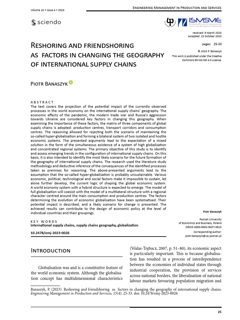 Reshoring and Friendshoring As Factors I | PDF | Globalization | Economics