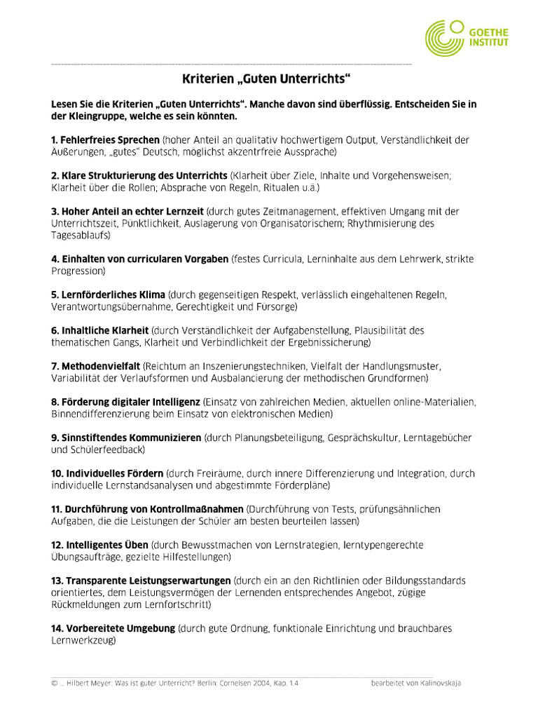 Arbeitsblatt Kriterien Guten DU | PDF