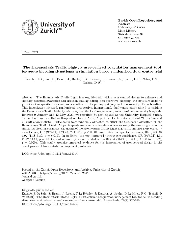 The Haemostasis Traffic Light A User-Centred Coagulation Management ...
