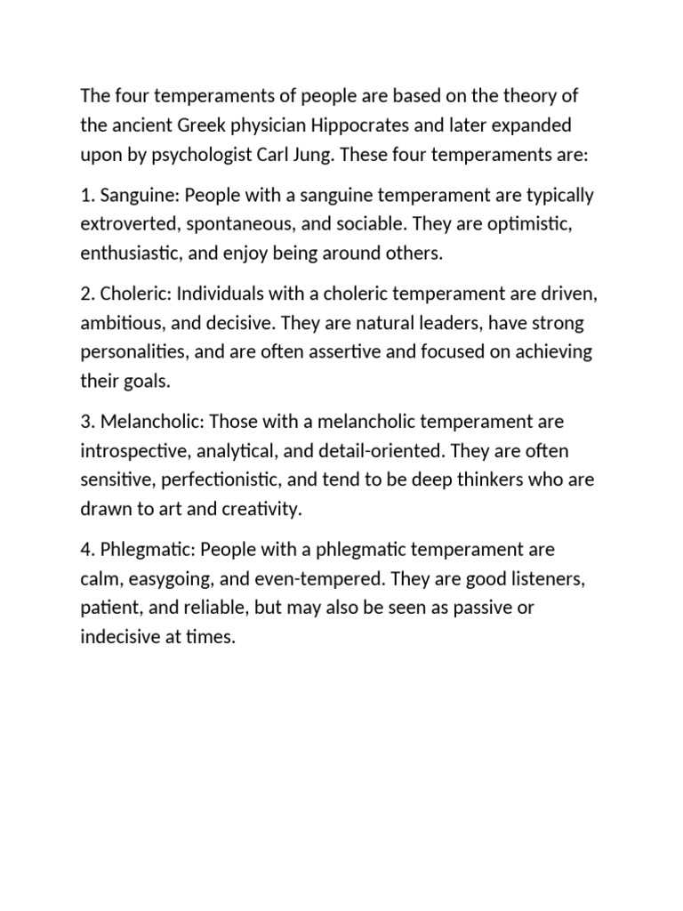 Understanding the Four Temperaments | PDF