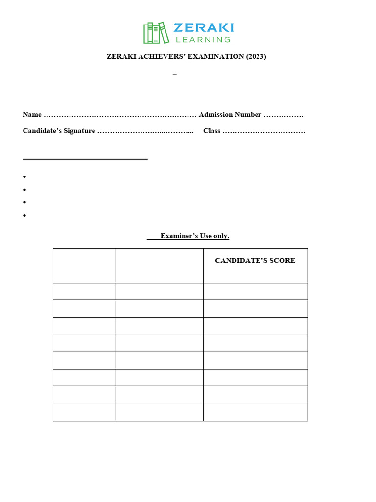 Chemistry Paper 2 Question Paper Zeraki Achievers 10 0 July 2023 | PDF | Ammonia | Urea