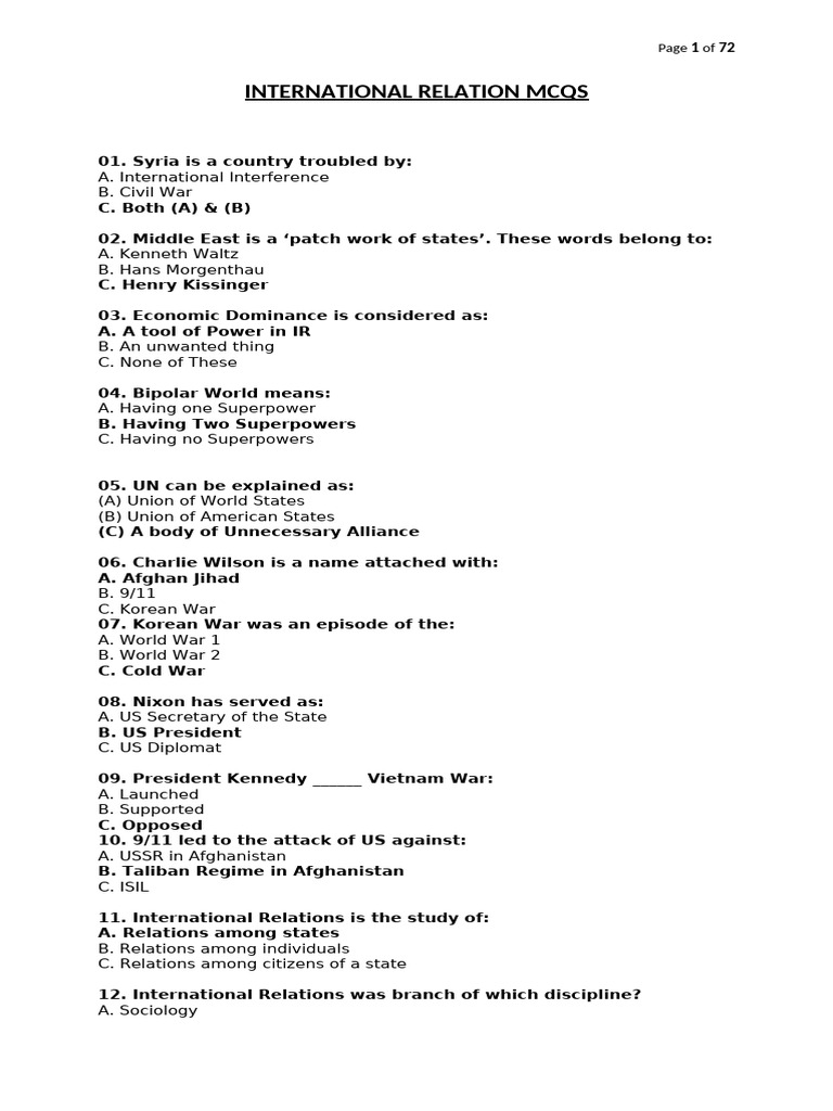 International Relations MCQs Guide | PDF | Millennium Development Goals ...