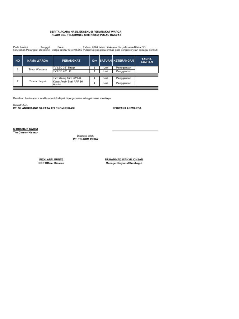 BA Hasil Eksekusi Site KIS569 Pulau Rakyat | PDF
