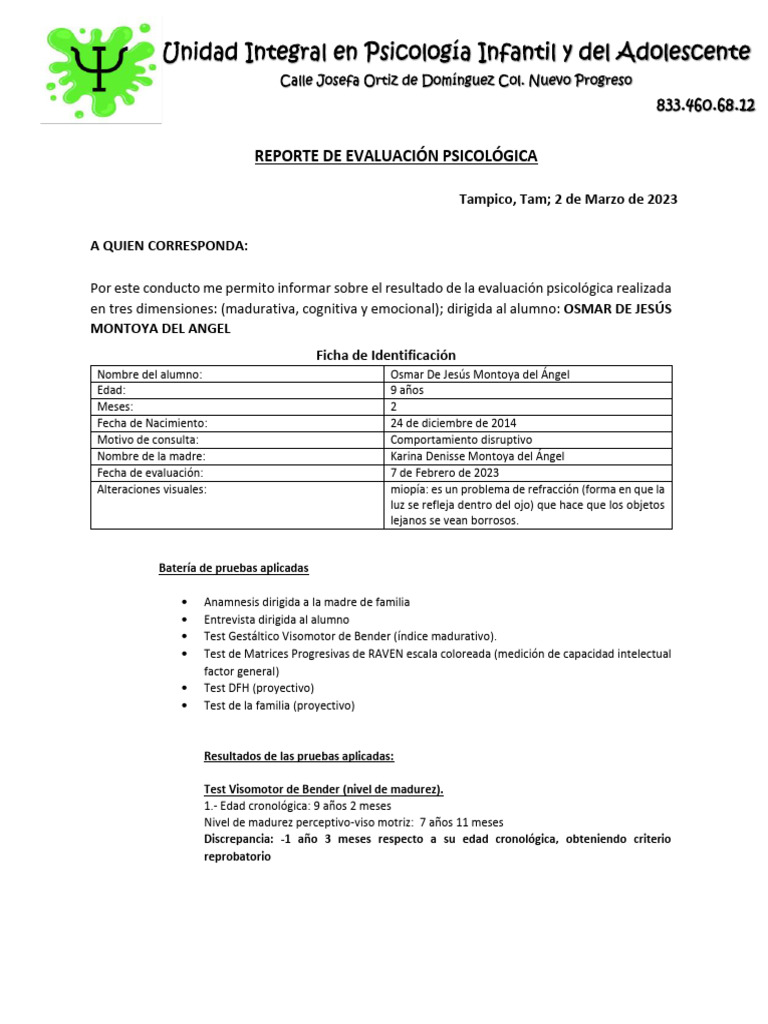 Reporte de Evaluación Osmar de Jesus Montoya Del Angel | PDF | Las emociones | Aprendizaje
