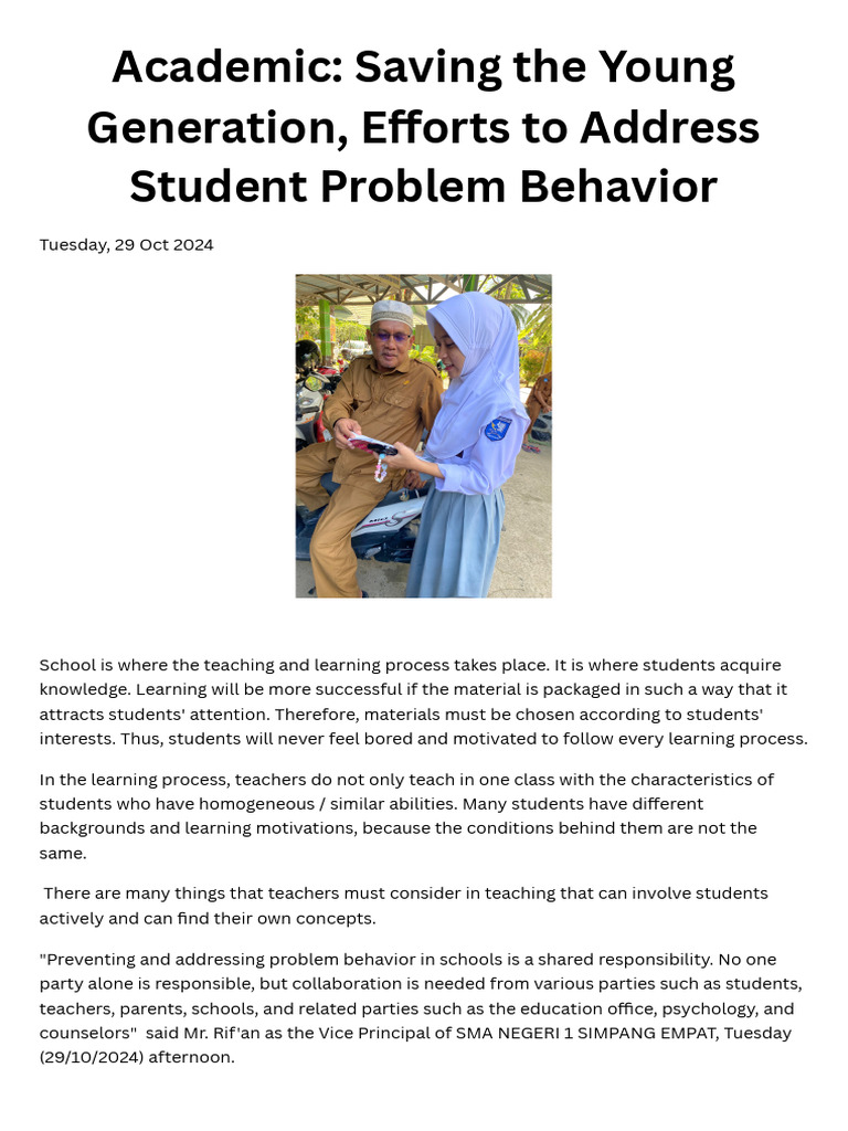 Saving The Young Generation, Efforts To Address Student Problem ...