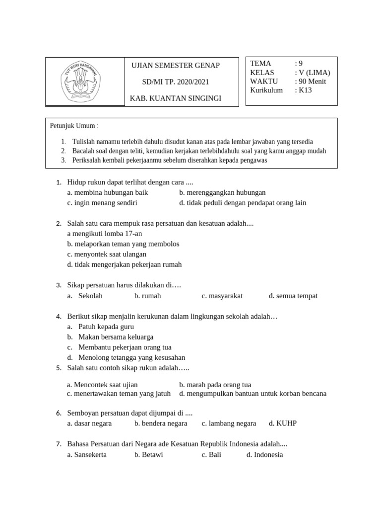 Soal Tema 9 Kelas V | PDF