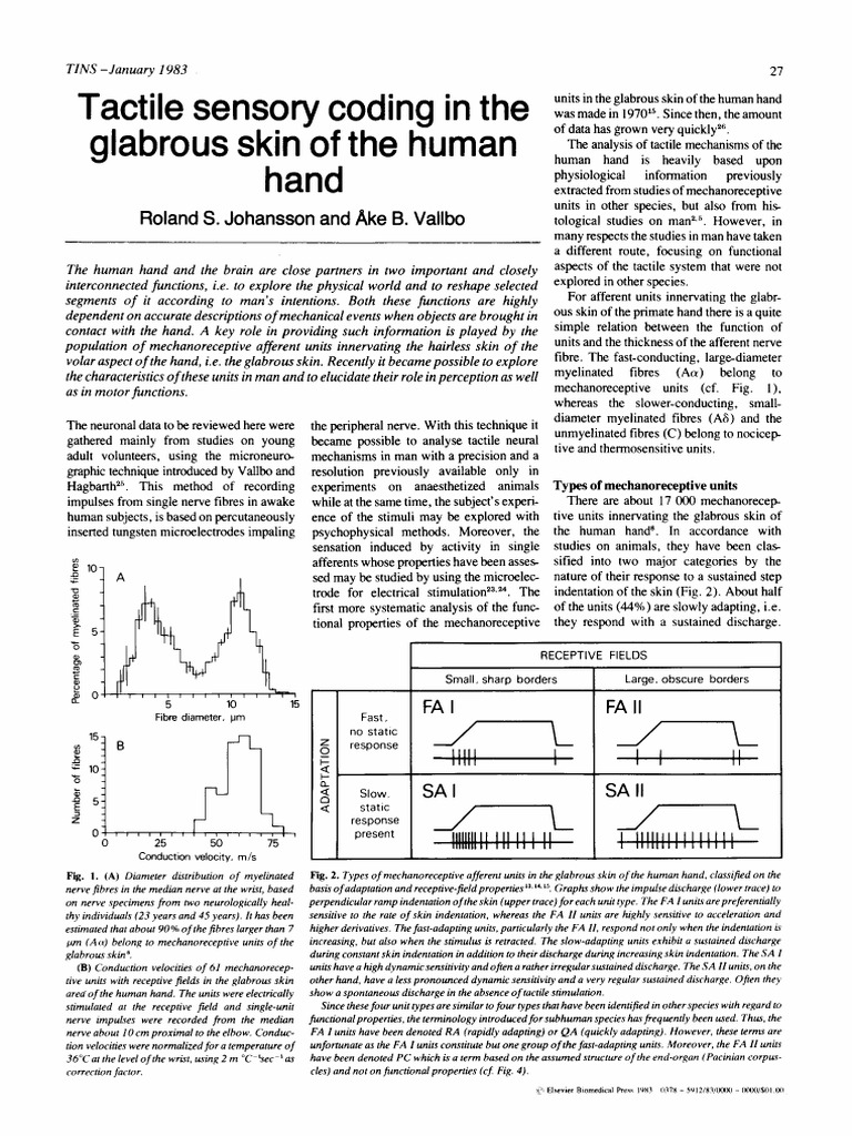 1983.johansson - Tactile Sensory Coding in The Glabrous Skin of The Human Hand | PDF | Stimulus ...