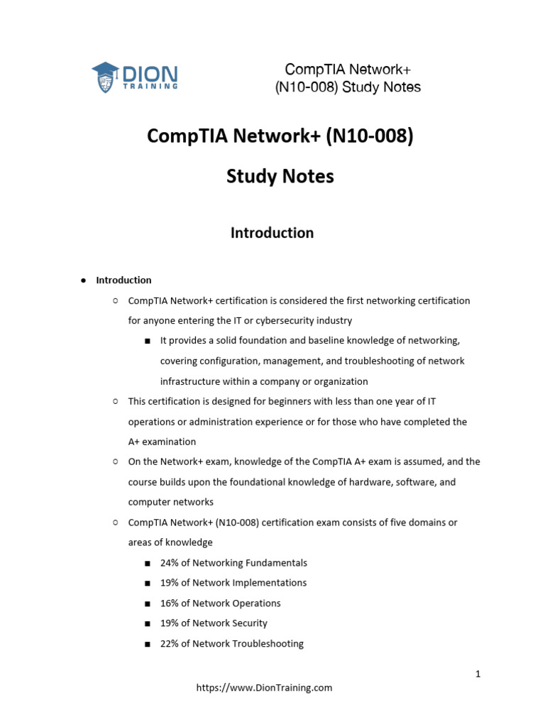 CompTIA+Network++ (N10 008) + (Study+Notes) | PDF | Port (Computer ...