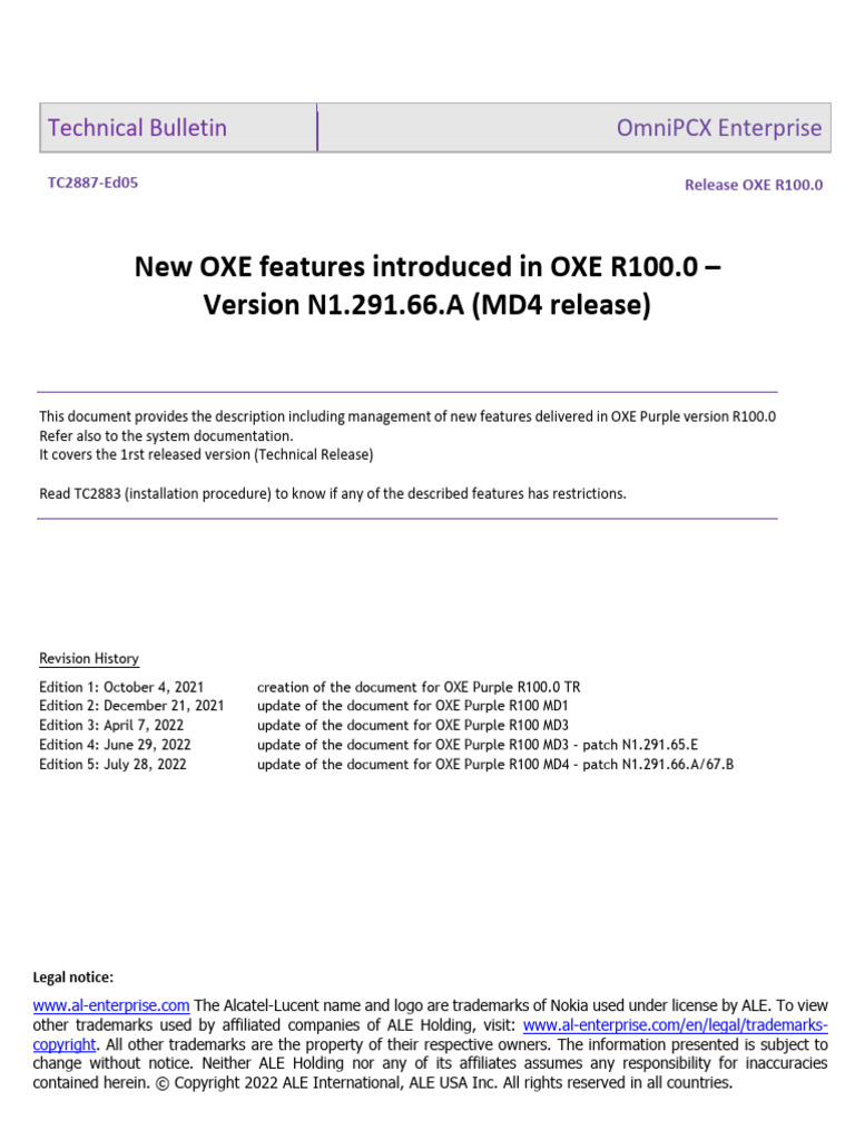 TC2887en-ed05 New OXE Features in Release R100.0 | PDF | Session ...