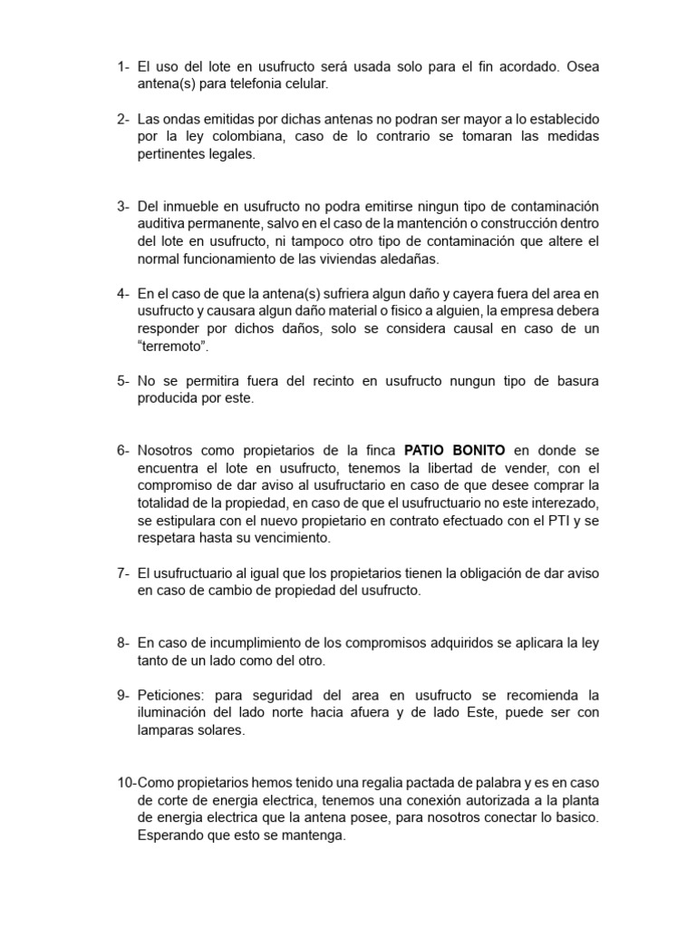 Acuerdo Usufructo | PDF