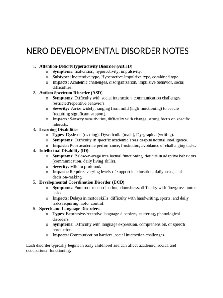 Nero Developmental Disorder Notes | PDF | Attention Deficit ...