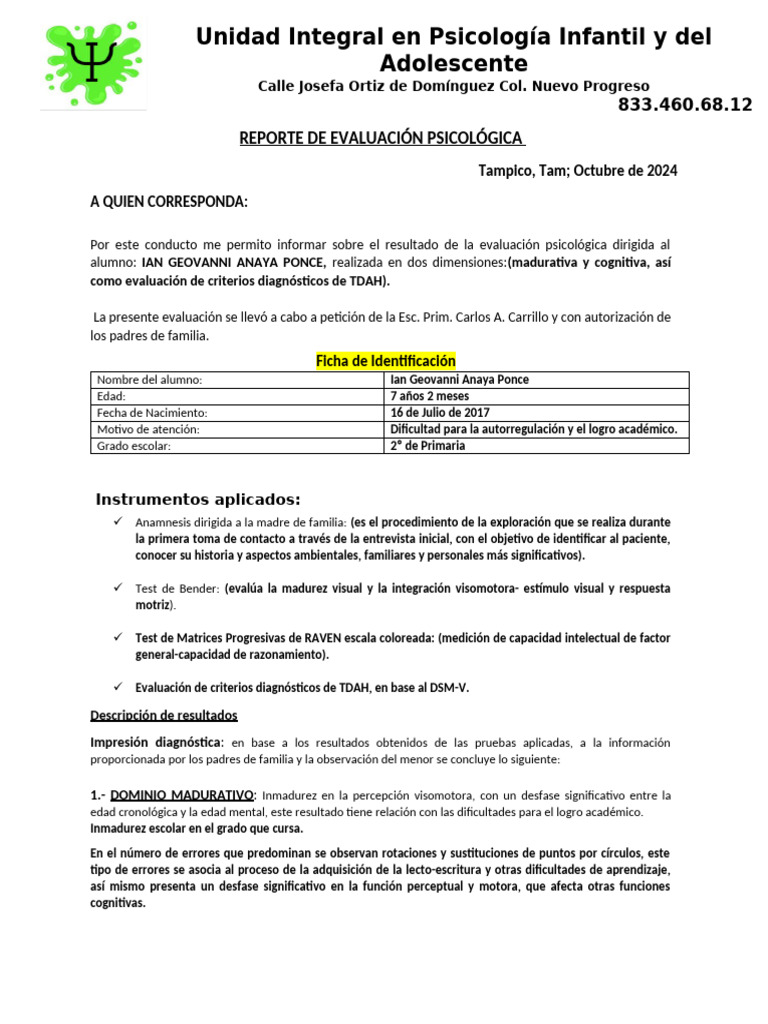 Reporte Ian Giovanni Anaya Ponce | PDF | Desorden hiperactivo y deficit ...
