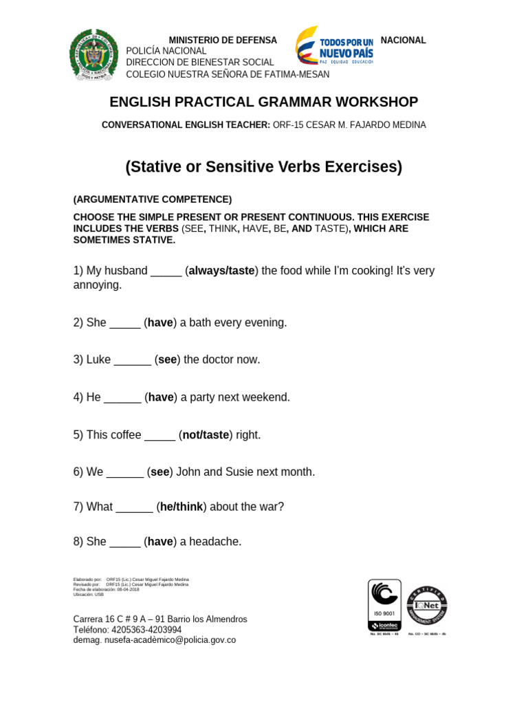 Stative or Sensitive Verbs | PDF | Language Arts & Discipline