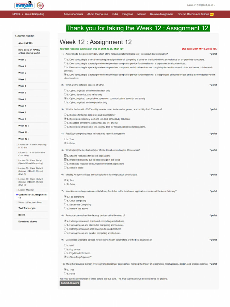 Nptel Assign 12 CC | PDF