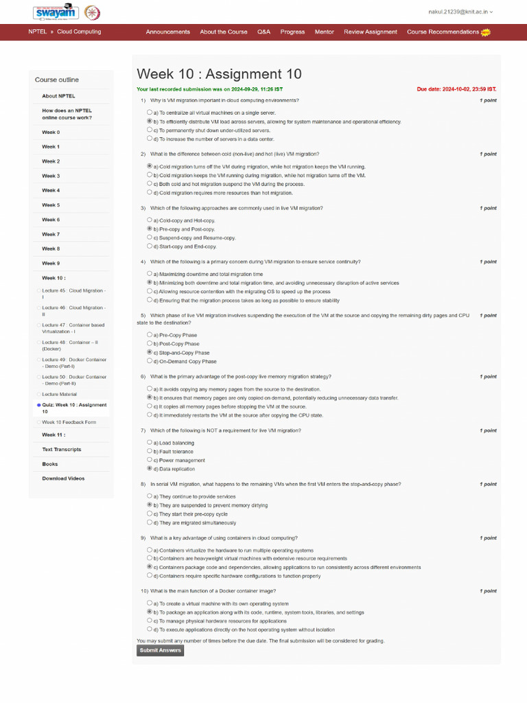 Nptel Assign 10 CC | PDF