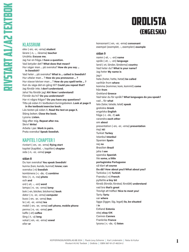 Rivstart A1/A2 Ordlista | PDF