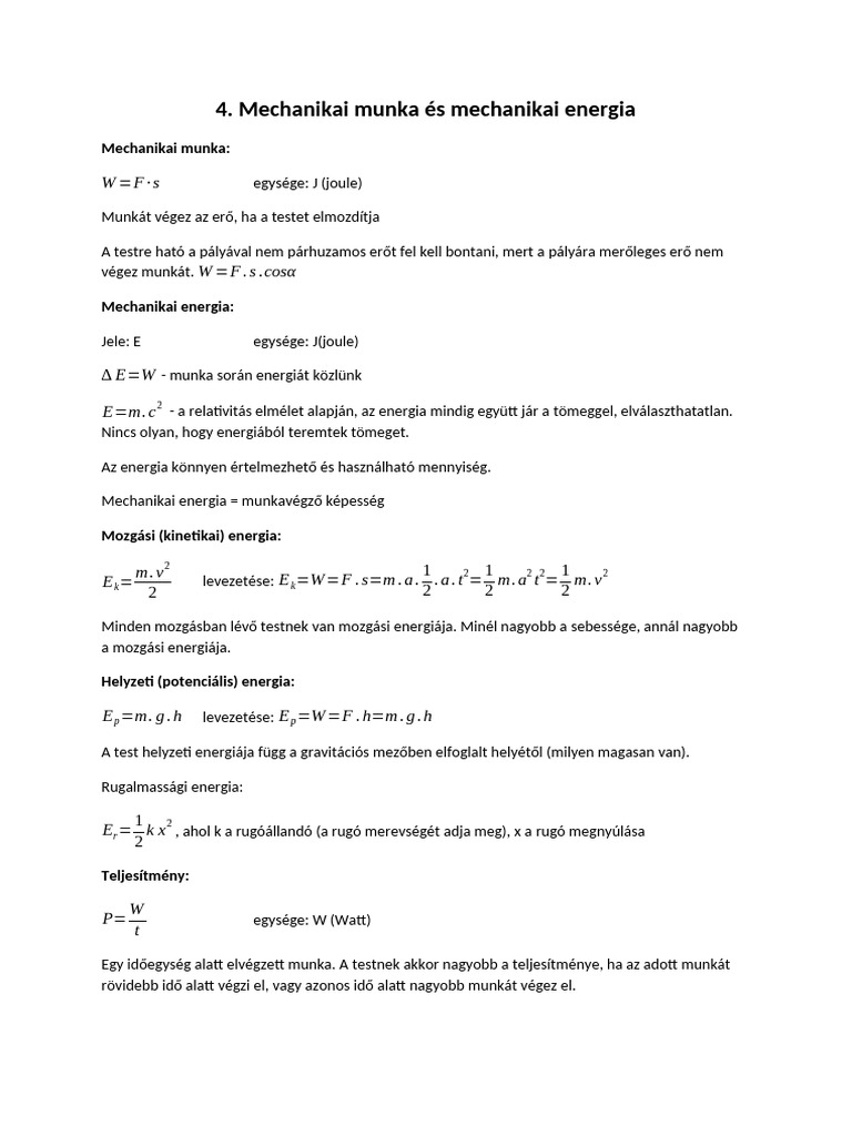 A Mechanikai Munka És Mechanikai Energia | PDF
