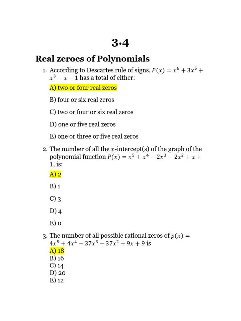 Real Zeroes of Polynomials | PDF | Teaching Methods & Materials | Science & Mathematics