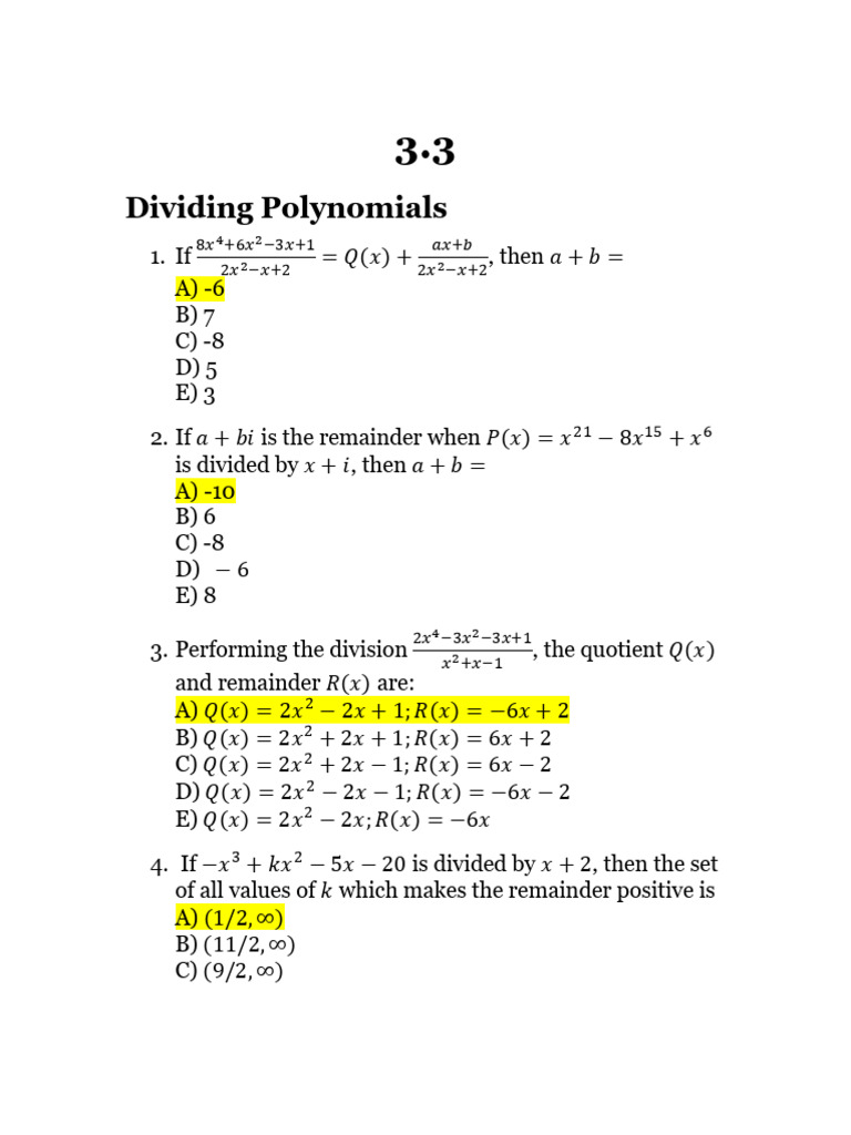 Dividing Polynomials | PDF | Factorization | Rational Number